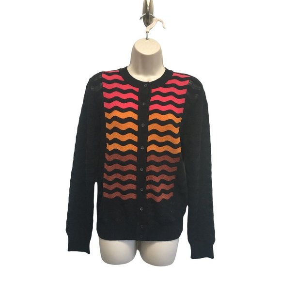 M by Missoni | Sweaters | M Missoni Black Multi Wool Blend Cardigan Sweater Zig Zag Iconic ...